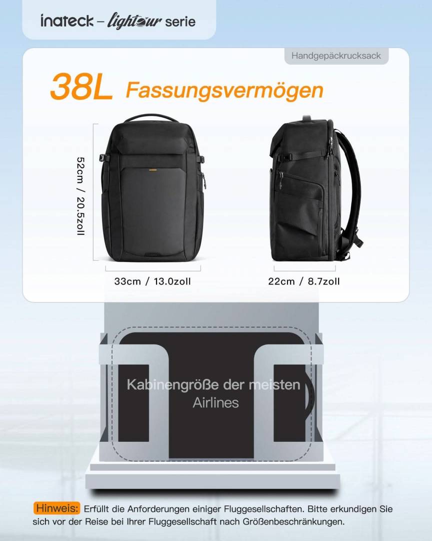 Inateck TSA-friendly 38L travel backpack | BP03008_BLACK