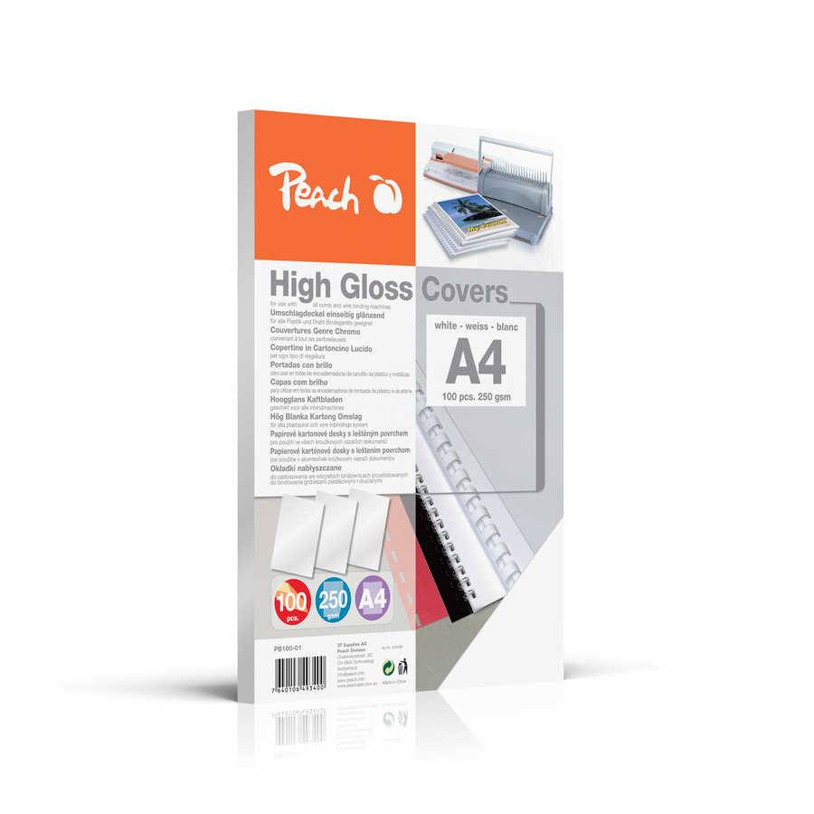 Peach High Gloss Cover Sheets, 250 gsm, A4, white, 100 sheets